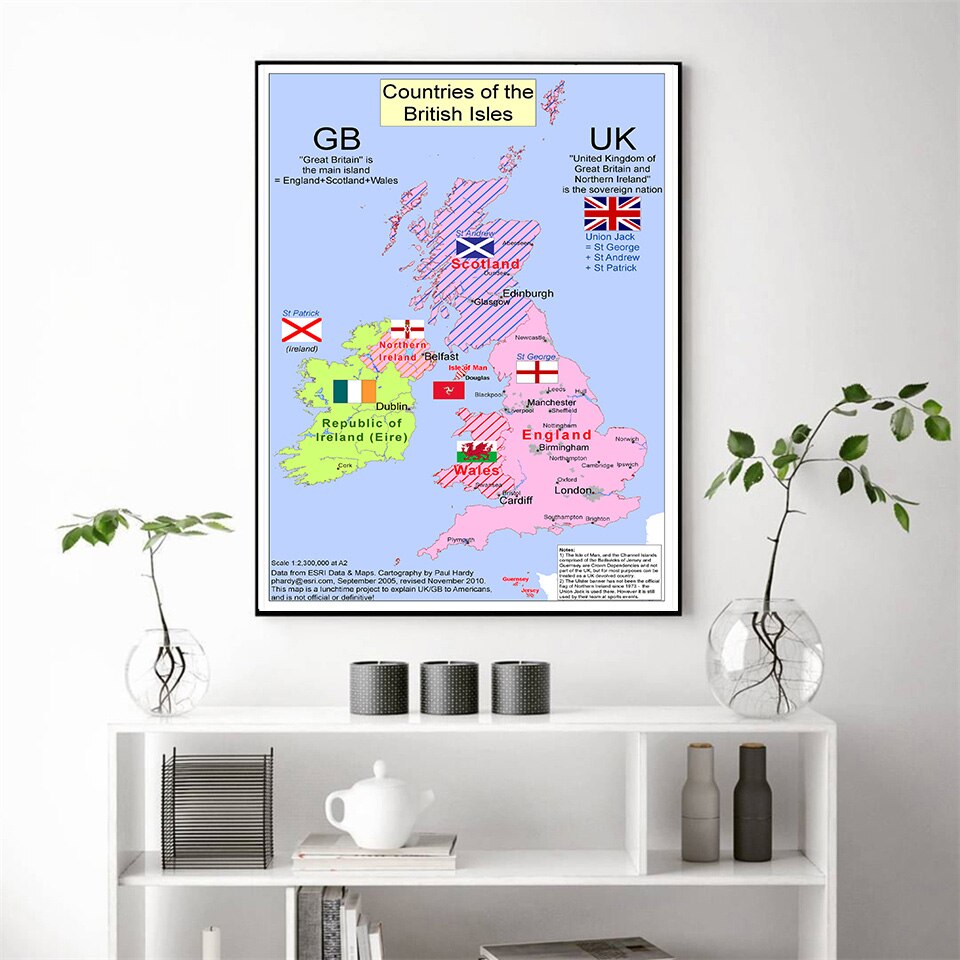 42*59cm Political Map of The UK Vintage Canvas Pai... – Grandado