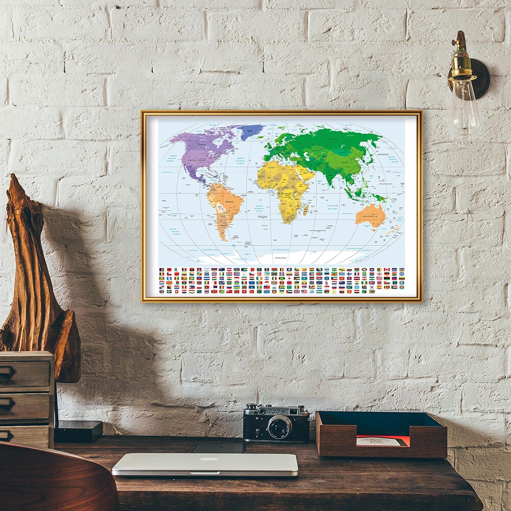 A2 Size The World Political Map with National Flag... – Grandado