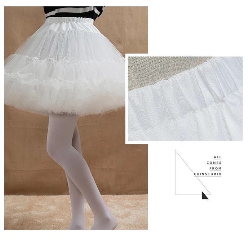 Women Girls Ruffled Short Petticoat Solid White Co... – Grandado