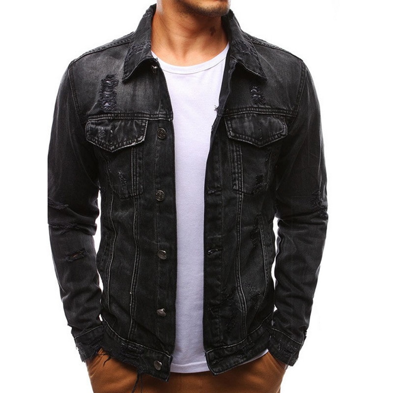 Mens Denim Jacket Solid Casual Heren Jeans Jas Mod... – Vicedeal