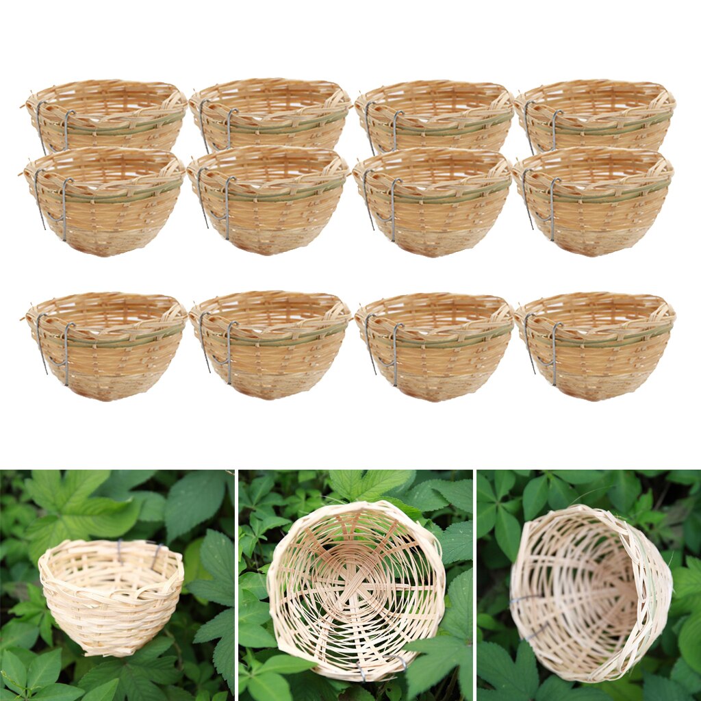12pcs Bird Nest Pan Woven Bamboo Wicker Finch Canary House Bedding ...
