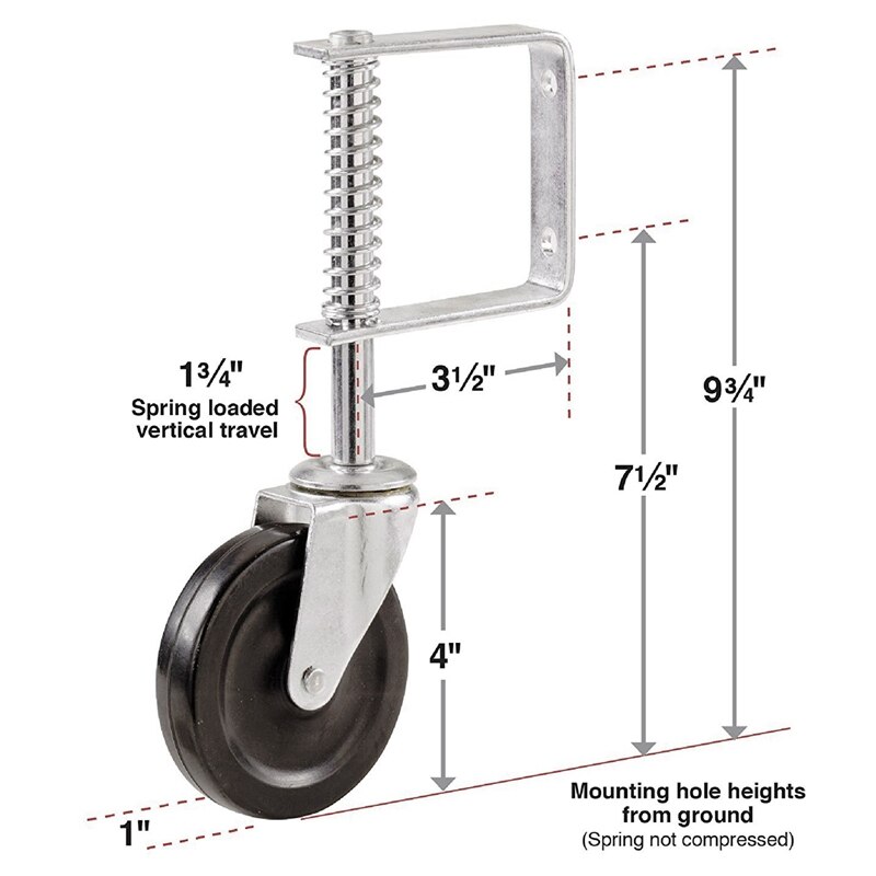 Spring Loaded Gate Caster, 4-Inch, Zwart – Grandado