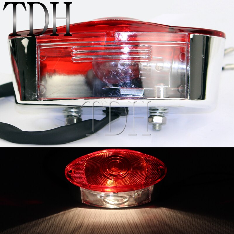 Chrome Red Lens Motorcycle Cat Eye Taillight Brake... – Grandado
