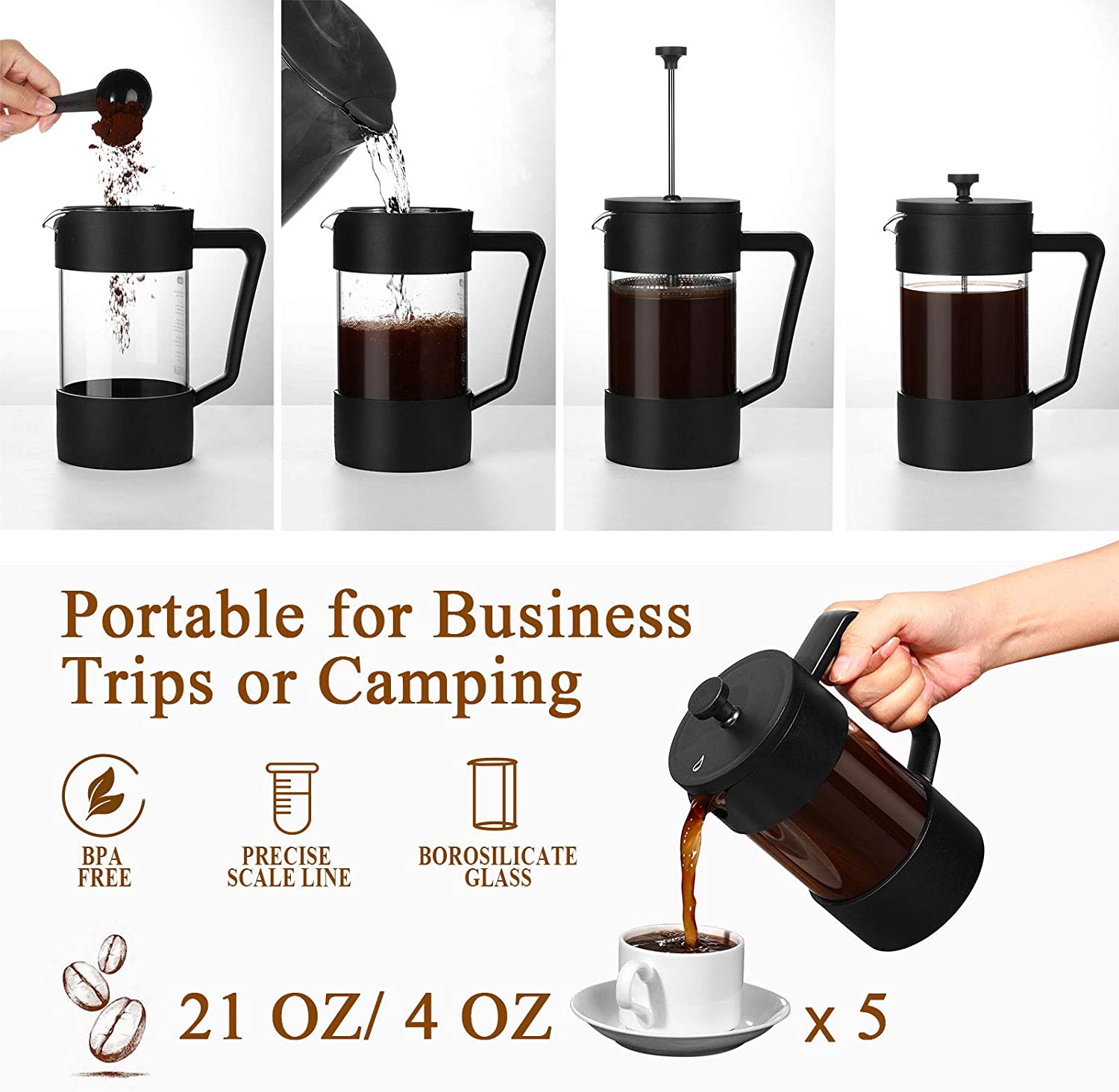 French Press Coffee/Tea Brewer Coffee Pot Coffee M... – Vicedeal