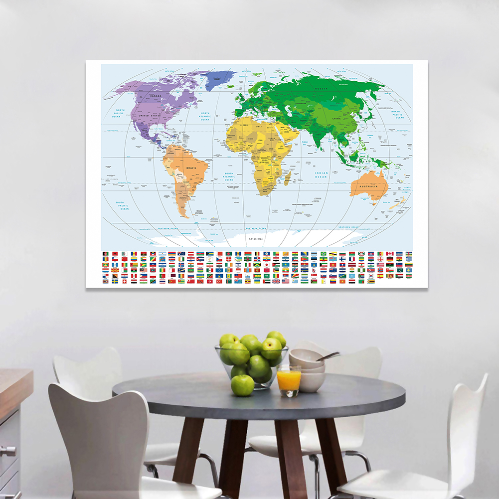 7*5 Feet The World Political Map with National Fla... – Grandado