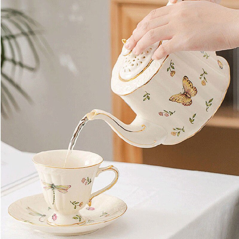 Butterfly Insect Pattern Coffee Set Europe Porcela... – Grandado