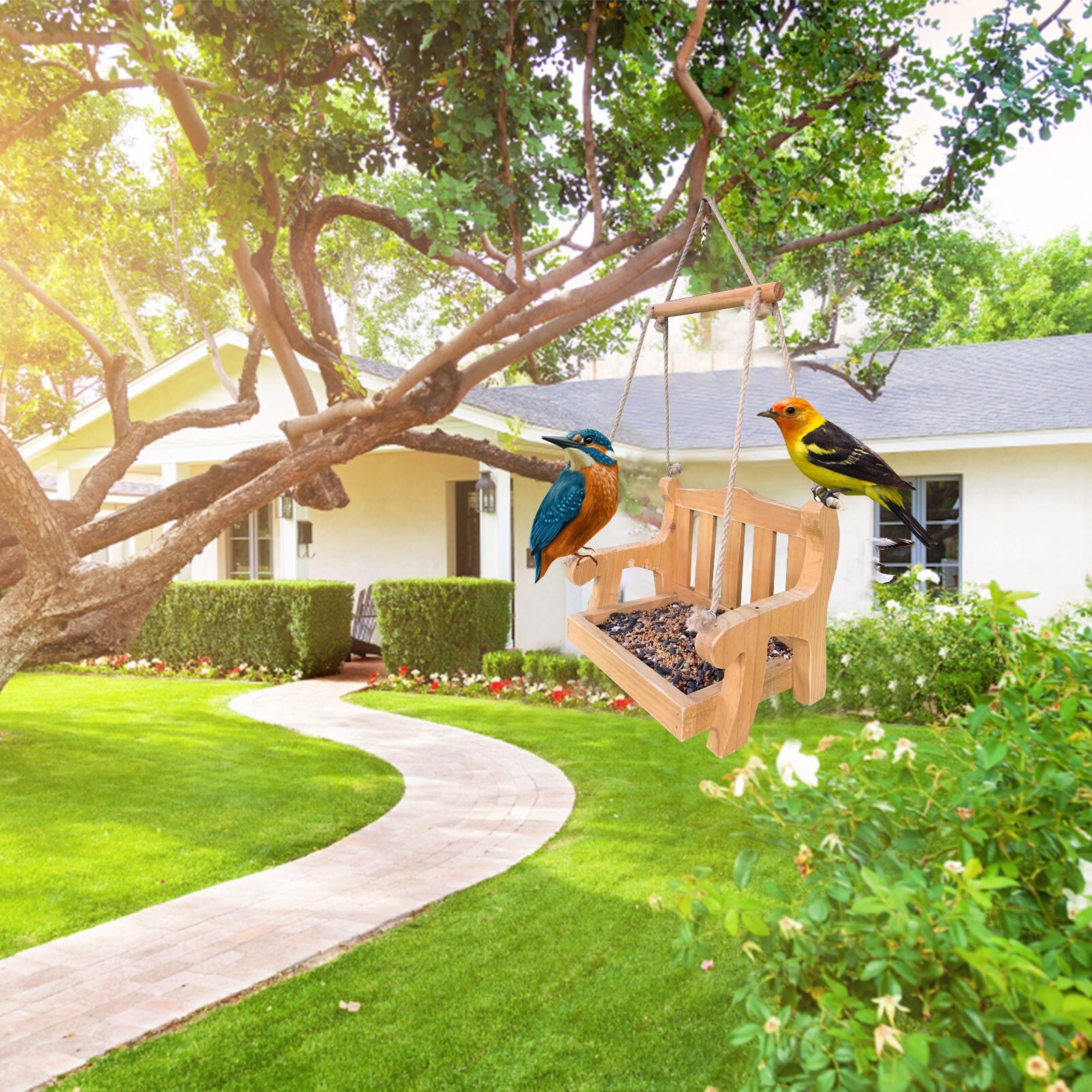 Wooden Bird Feeders Hanging Type Outdoor Pet Bird ... – Grandado