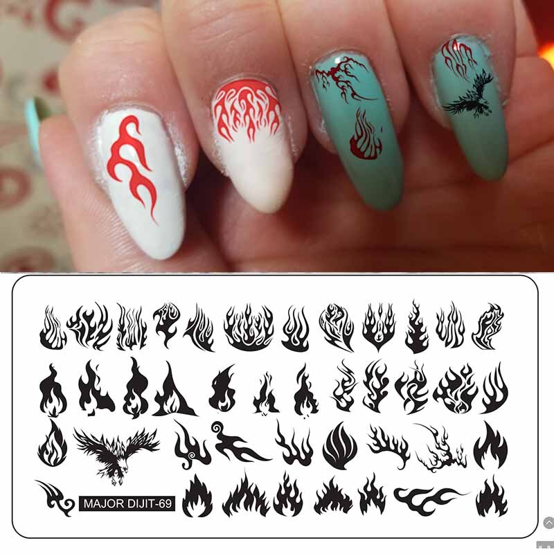 Fire Flame Nail Art Template Stamping Nail Kit Man... – Grandado