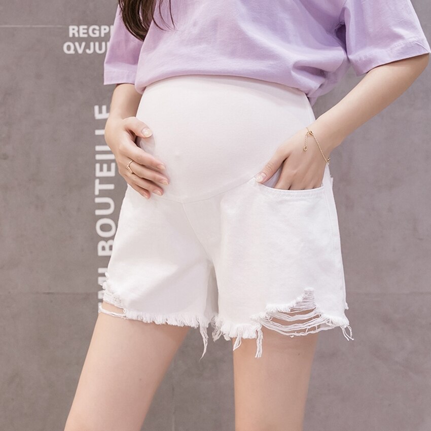Denim shorts pregnant women summer hole pants blac... – Grandado