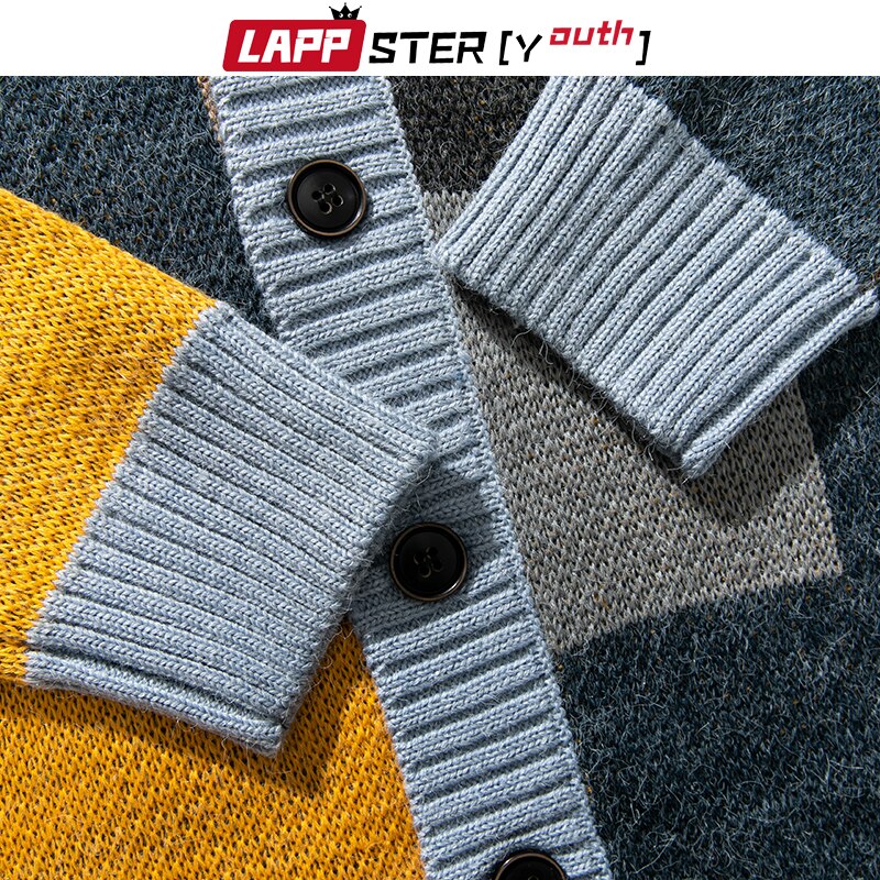 LAPPSTER-Youth Men Patchwork Winter Cardigan Autum... – Grandado