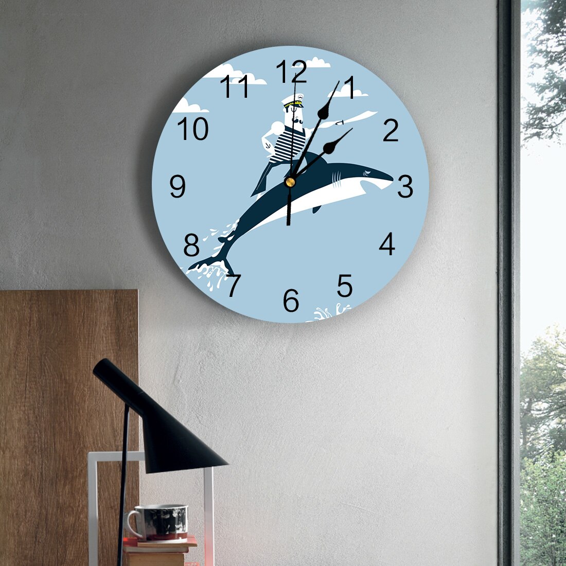Captain Shark Ocean Fun Wall Clock Wall Digital Cl... – Grandado