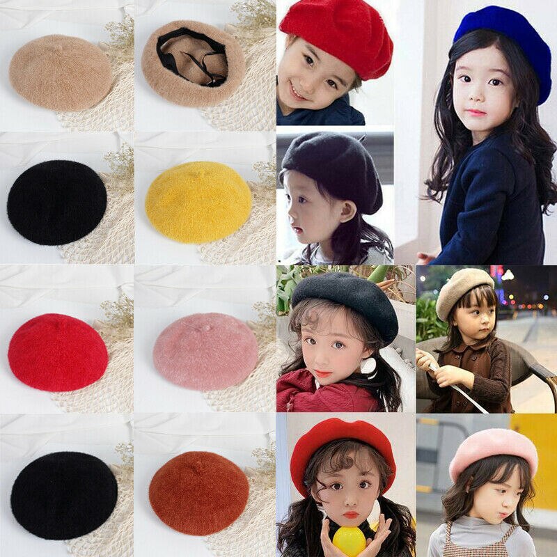 Children Kid Hat Girls Beret Warm Plain Beanie New... – Vicedeal