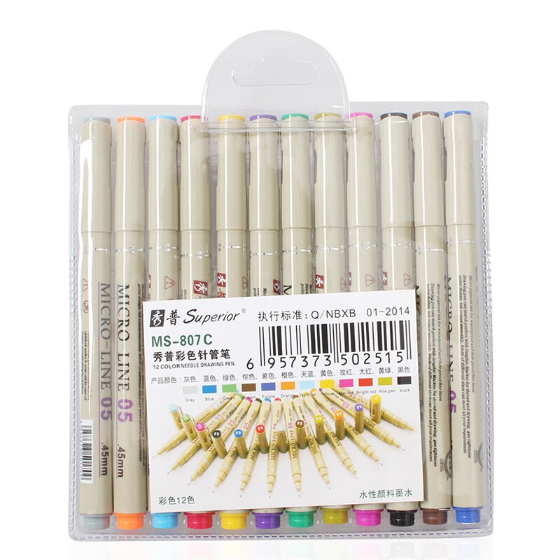 Superior 12 Color Needle Drawing Pen 0.45mm Fineli... – Grandado