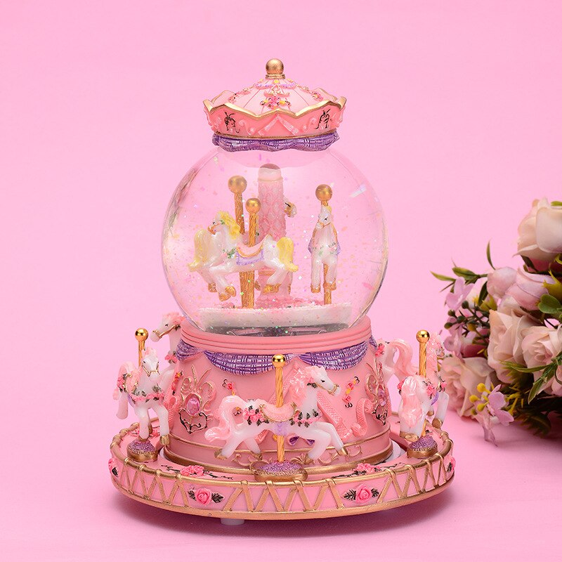 Resin Crystal Ball Music Box Child Pink Rotating H... – Grandado