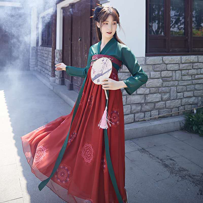 Ancient China Hanfu for Girl Green and Red Dance C... – Grandado