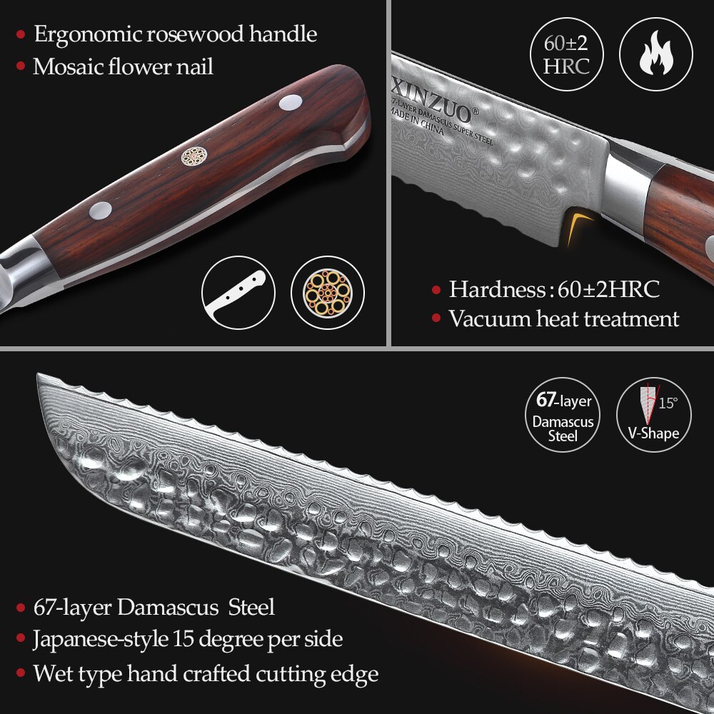 XINZUO 8'' Brot Messer Damaskus Edelstahl Küchenme... – Grandado