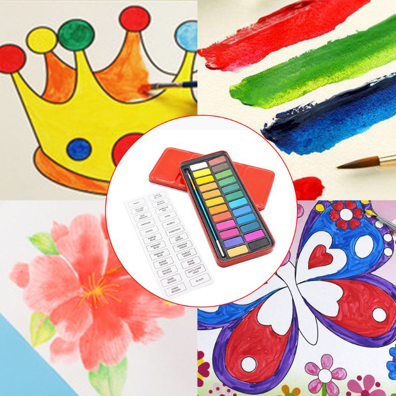 24 Colors Pigment Solid Paint Set Watercolor Palet... – Grandado