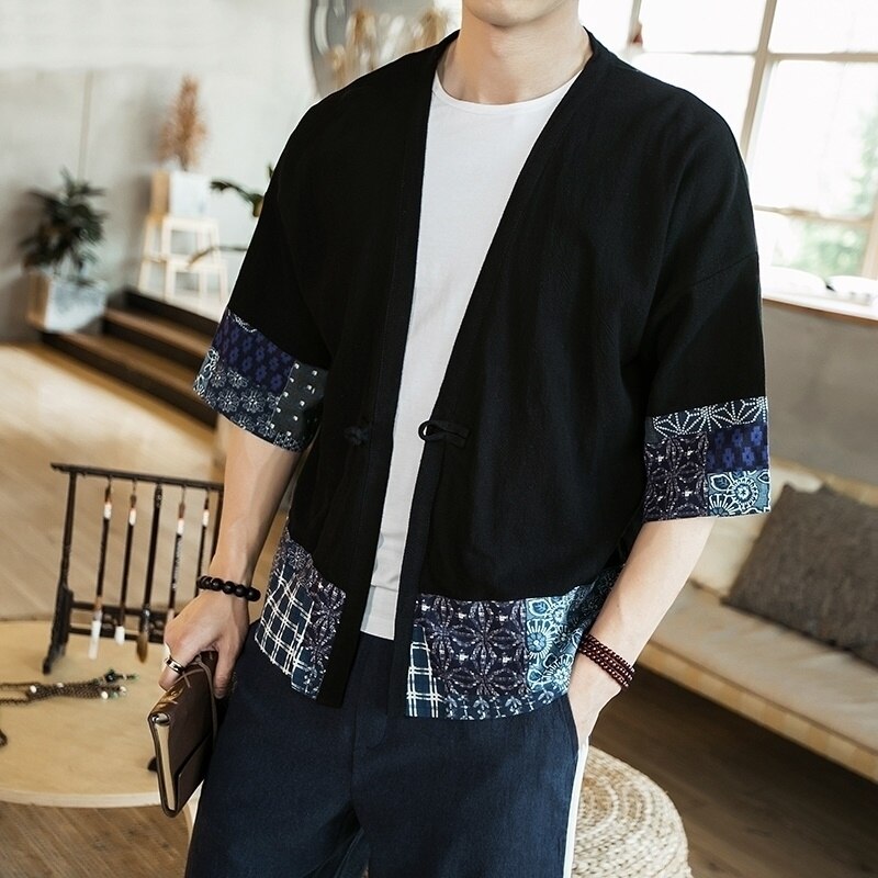 Japanese kimono cardigan men haori yukata male sam... – Grandado