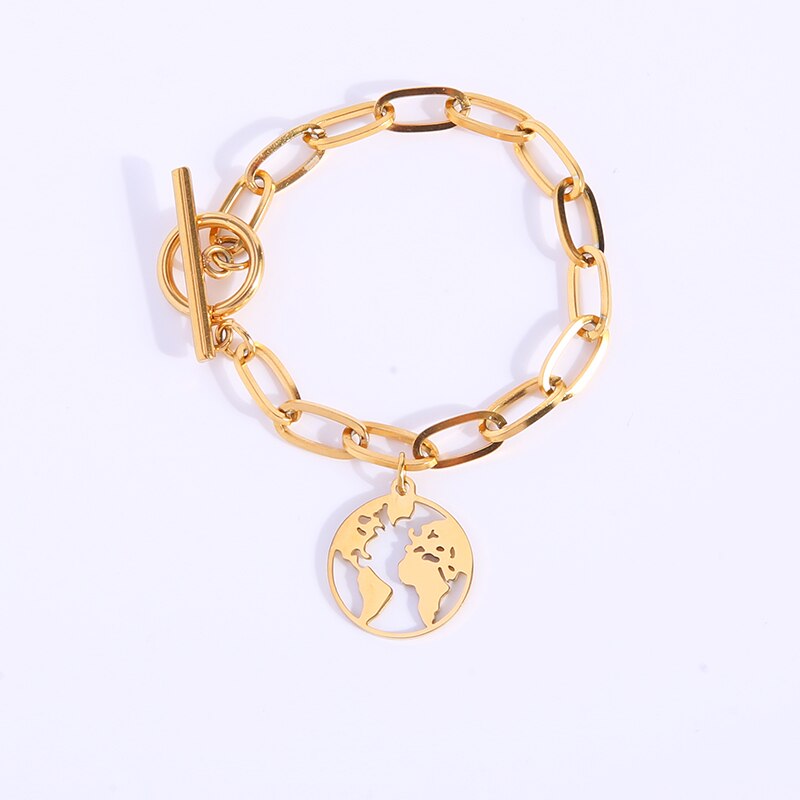World Map Bracelet Stainless Steel Bracelet For Wo... – Grandado