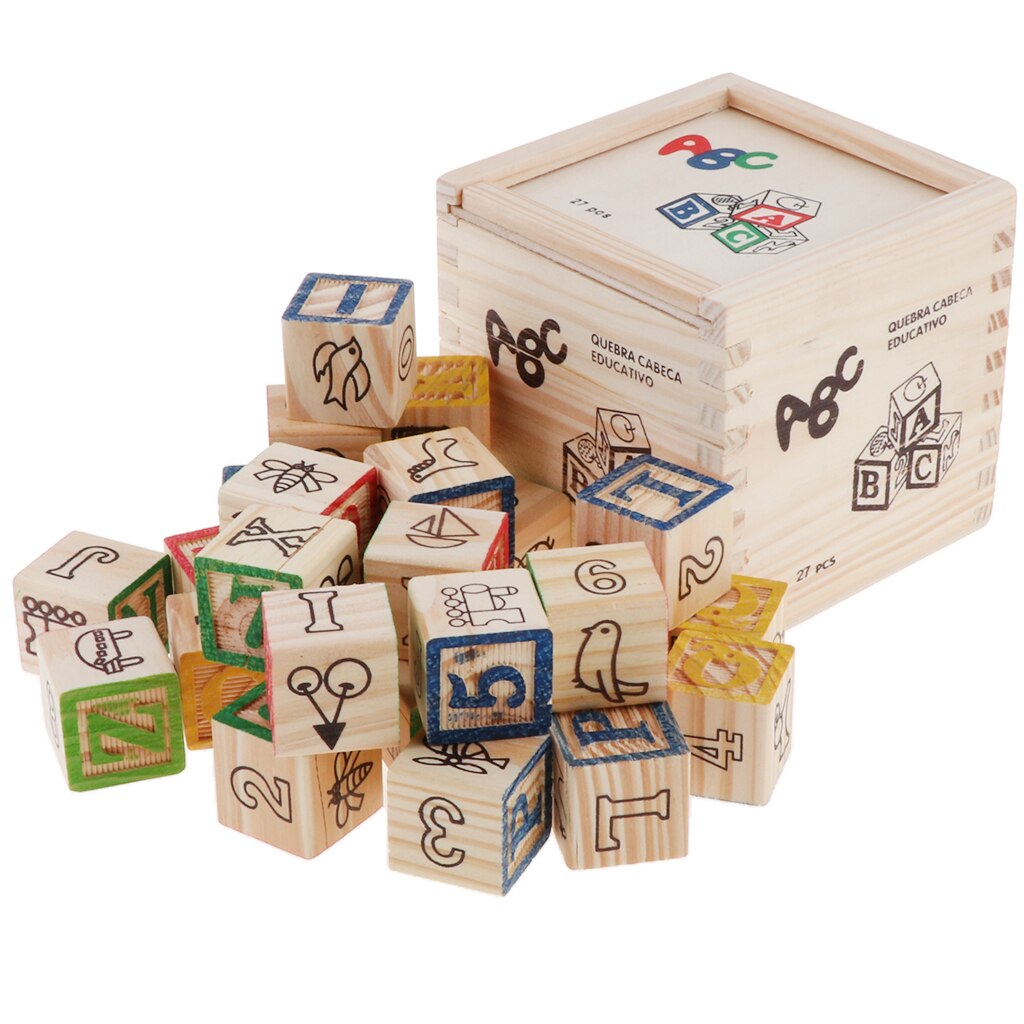 27pcs Fun Wooden Alphabet & Number Block Cube ... – Grandado