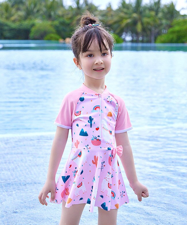 Short Sleeve Front Zipper Cute Kids Swimwear For G... – Grandado