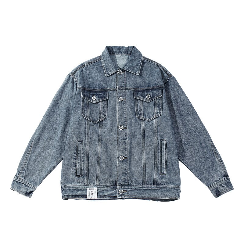 Mannen Katoen Denim Jas Casual Mode Pure Blauw Zwa... – Grandado