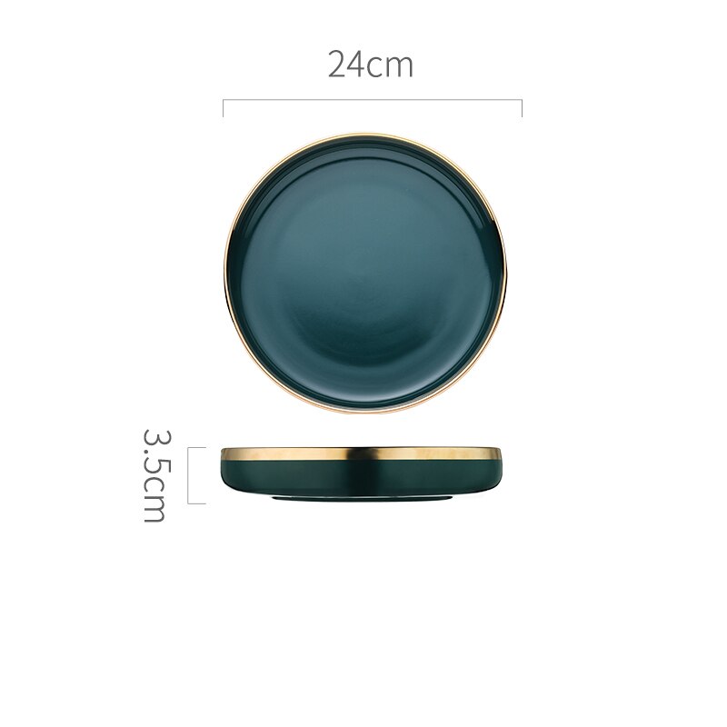 Nordic Green Gold Ceramic Plates and Bowls Restaur... – Grandado