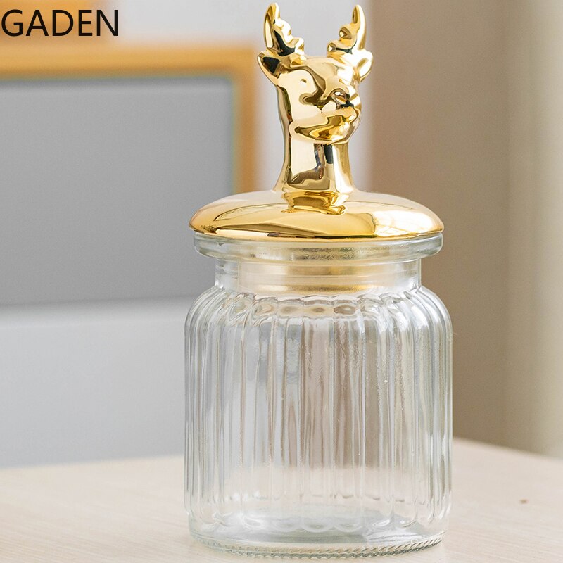 Transparent Glass Storage Jar Golden Ceramic Lid C... – Grandado