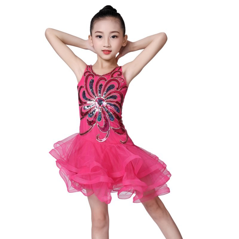 Children's Girl Dance Dress Solid Sequins Mid Mesh... – Grandado