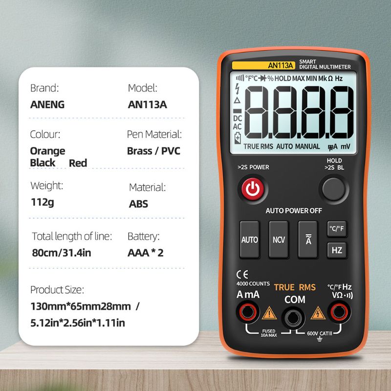 AN113A Digital Multimeter True RMS with Temperatur... – Grandado
