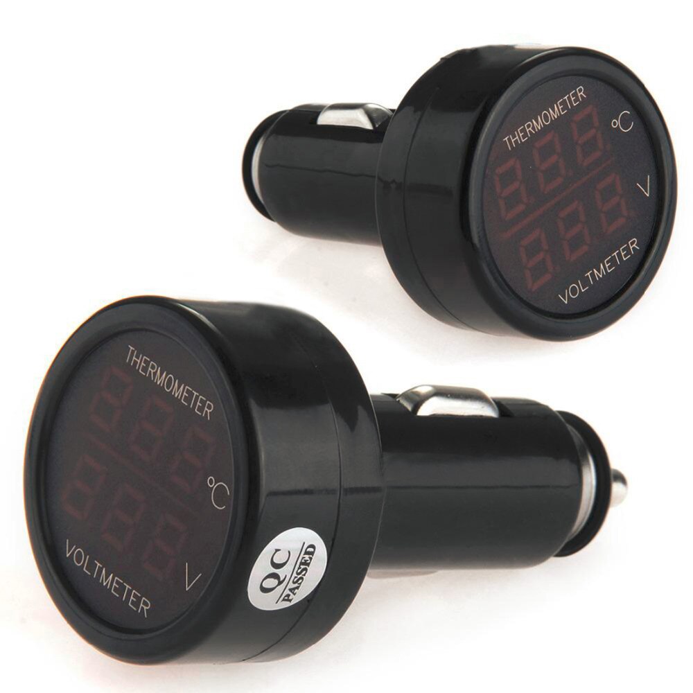 2 In 1 Rode Digitale Led Auto Voltmeter Thermomete... – Grandado