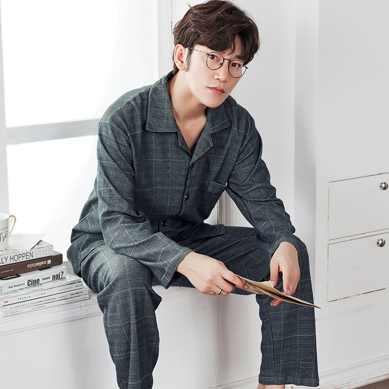 Herren Langarm Pyjama Set Frühling 100% Baumwolle ... – Vicedeal