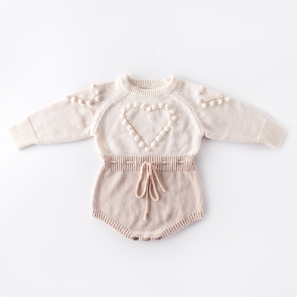 Cute Baby Girl Knitted Bodysuit Love Heart Drawstr... – Vicedeal