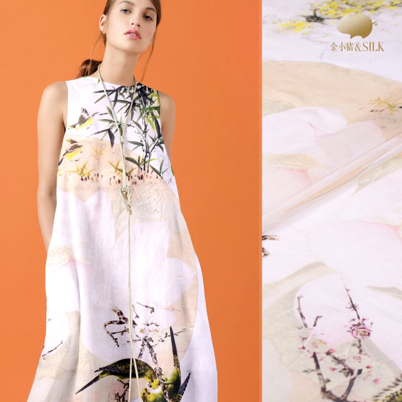 12mm digital printing silk linen fabric 140cm chin... – Grandado