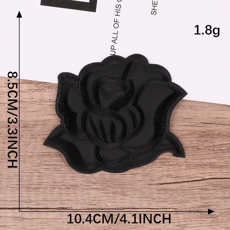 Black Rose Flower Patch Fabric Embroidered Clothes... – Vicedeal