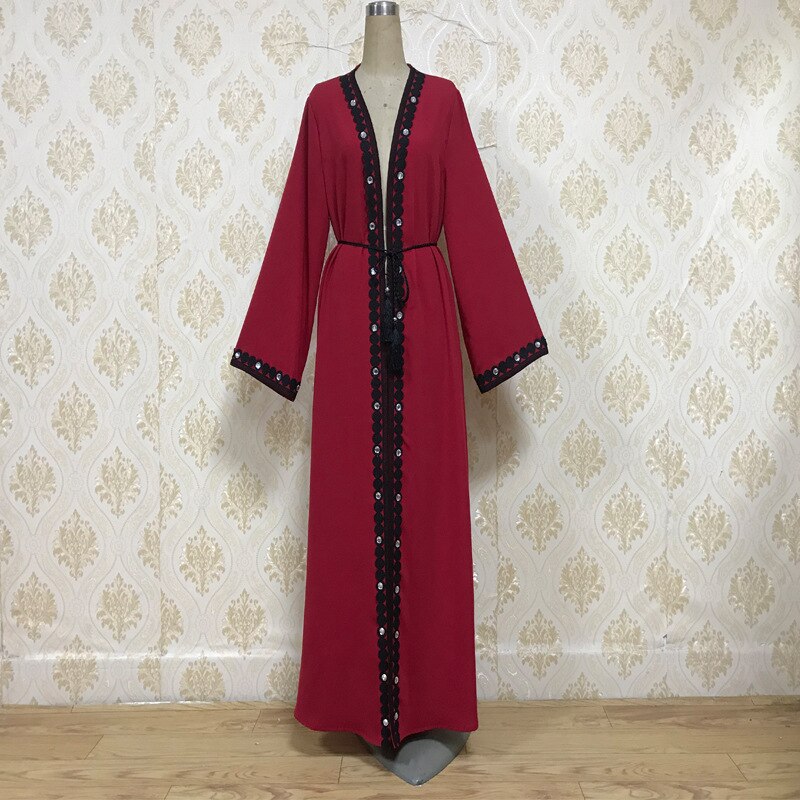 Lente Moslim Open Abaya Jurk Vrouwen Lace-Up Dubai... – Vicedeal