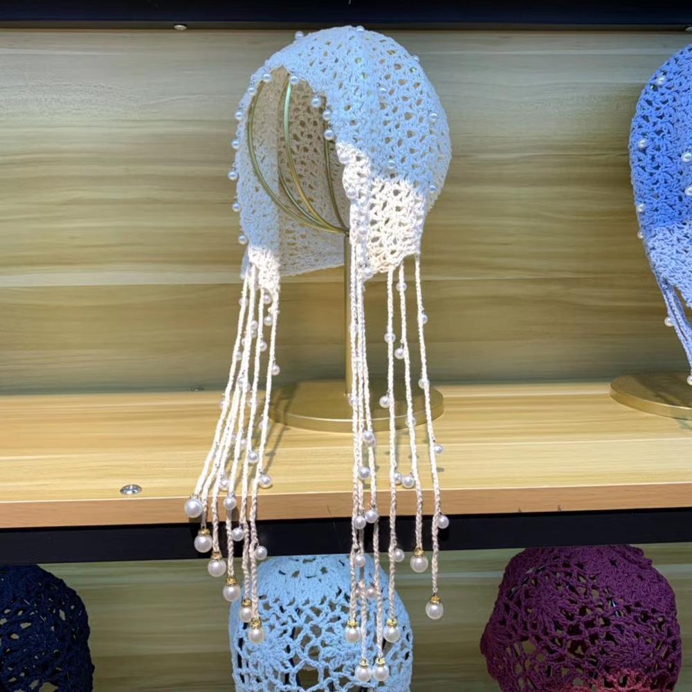 Women Beanie Bonnets handmade pearl princess hat t... – Vicedeal