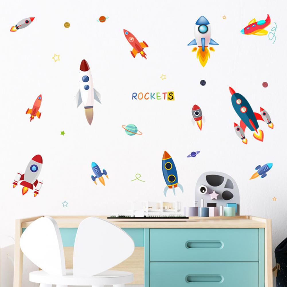 Rocket Ship Astronaut Vinyl Wall Sticker For Boy R... – Grandado