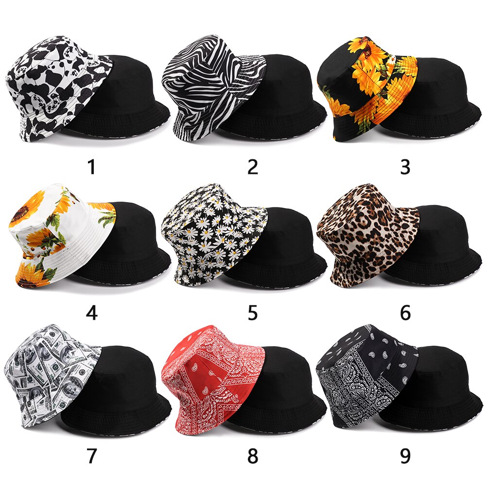 Dobbeltsidet ko print hat hvid sort tusindfryd spa... – Grandado