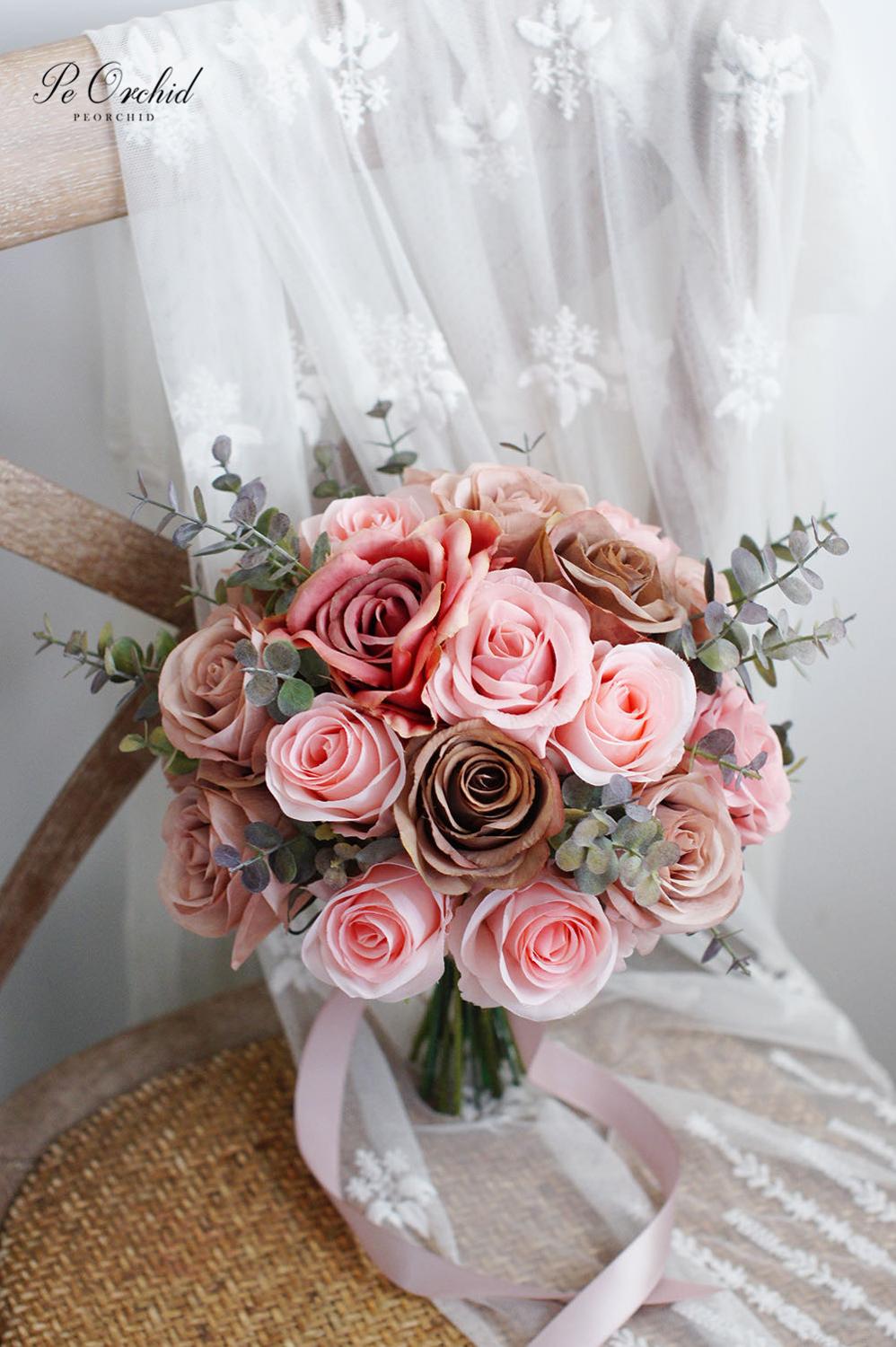 PEORCHID Vintage Rose Dusty Pink Wedding Bouquets ... – Vicedeal