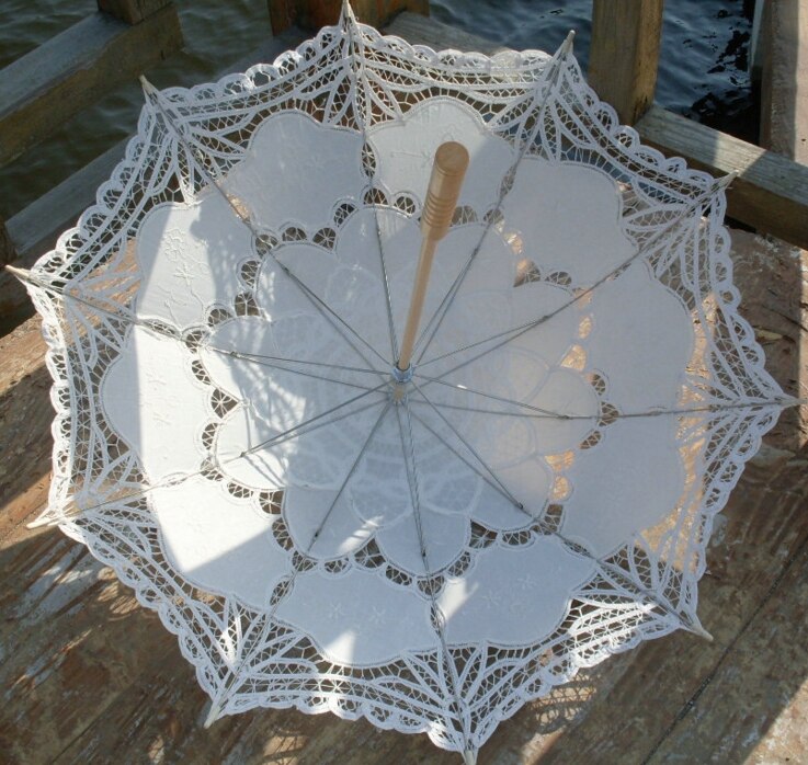 Blonder sol paraply bomull broderi blonder parasol... – Vicedeal