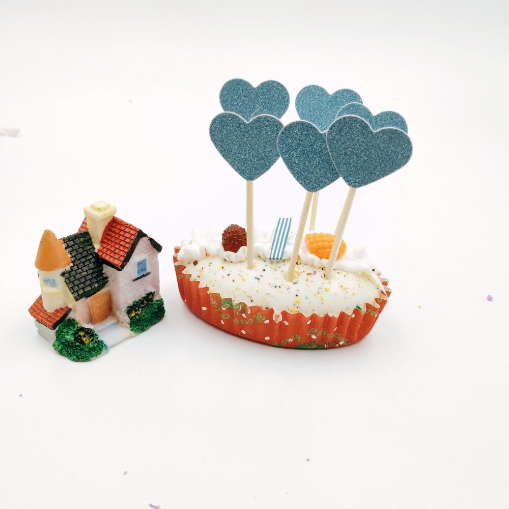 10pcs/set Sky blue Heart Toothpick Wedding Cupcake... – Grandado