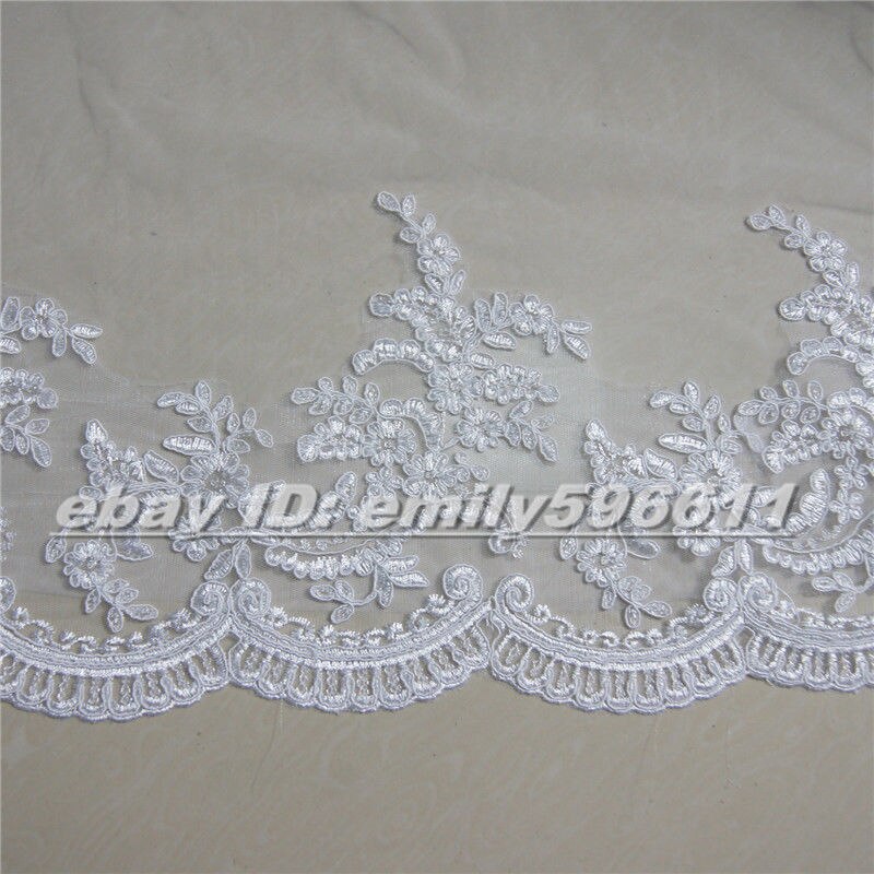 White Ivory Cathedral 1 Layer Lace Applique Edge W... – Grandado