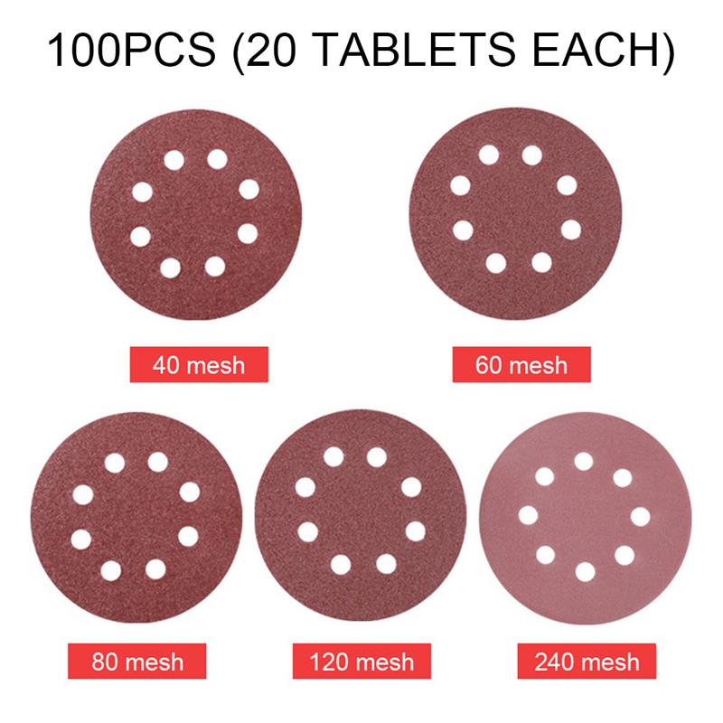 100Pcs 5 Inch 125Mm 8 Gat 40/60/80/120/240 Grits R... – Grandado