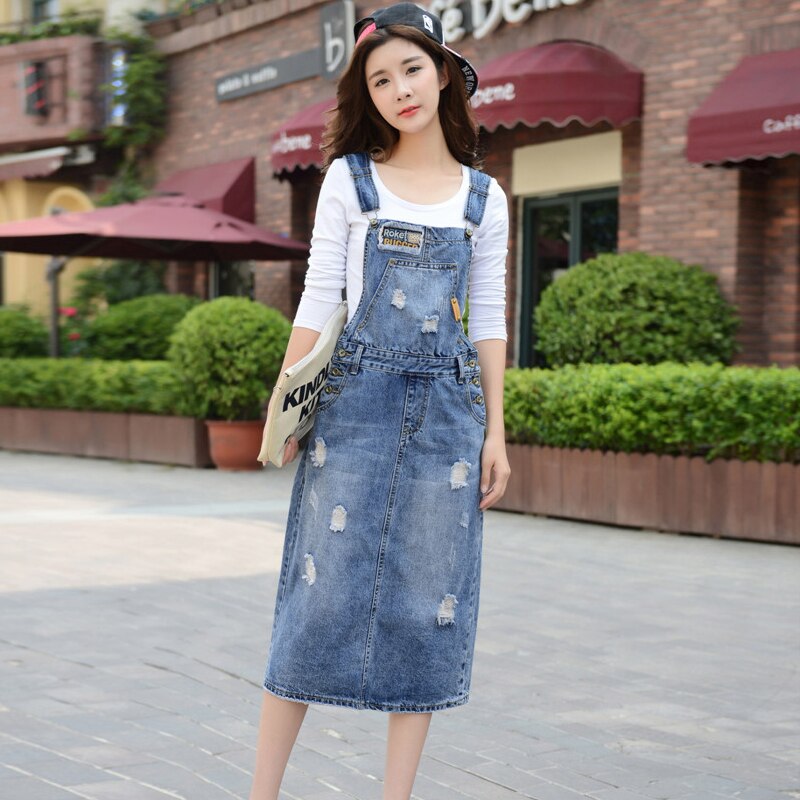 Women Suspenders Denim Dresses Spring Summer Rippe... – Grandado