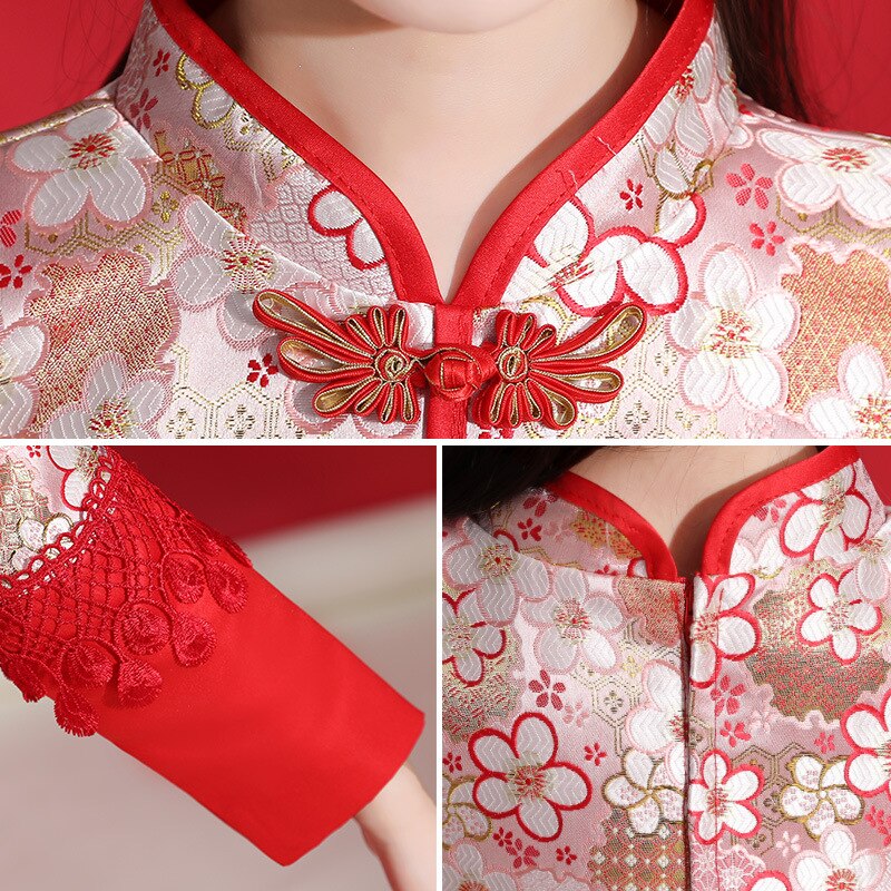 Hanfu Girl's Chinese Traditional Dress Red Tan... – Vicedeal