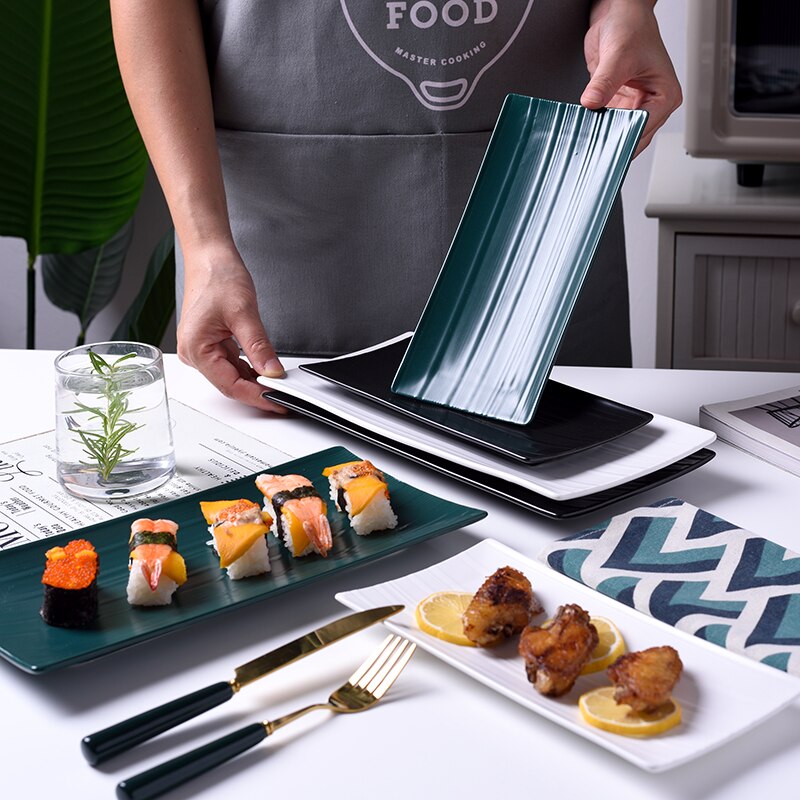 12 Inch Ceramic Tray Rectangular Snack Steak Tray ... – Grandado