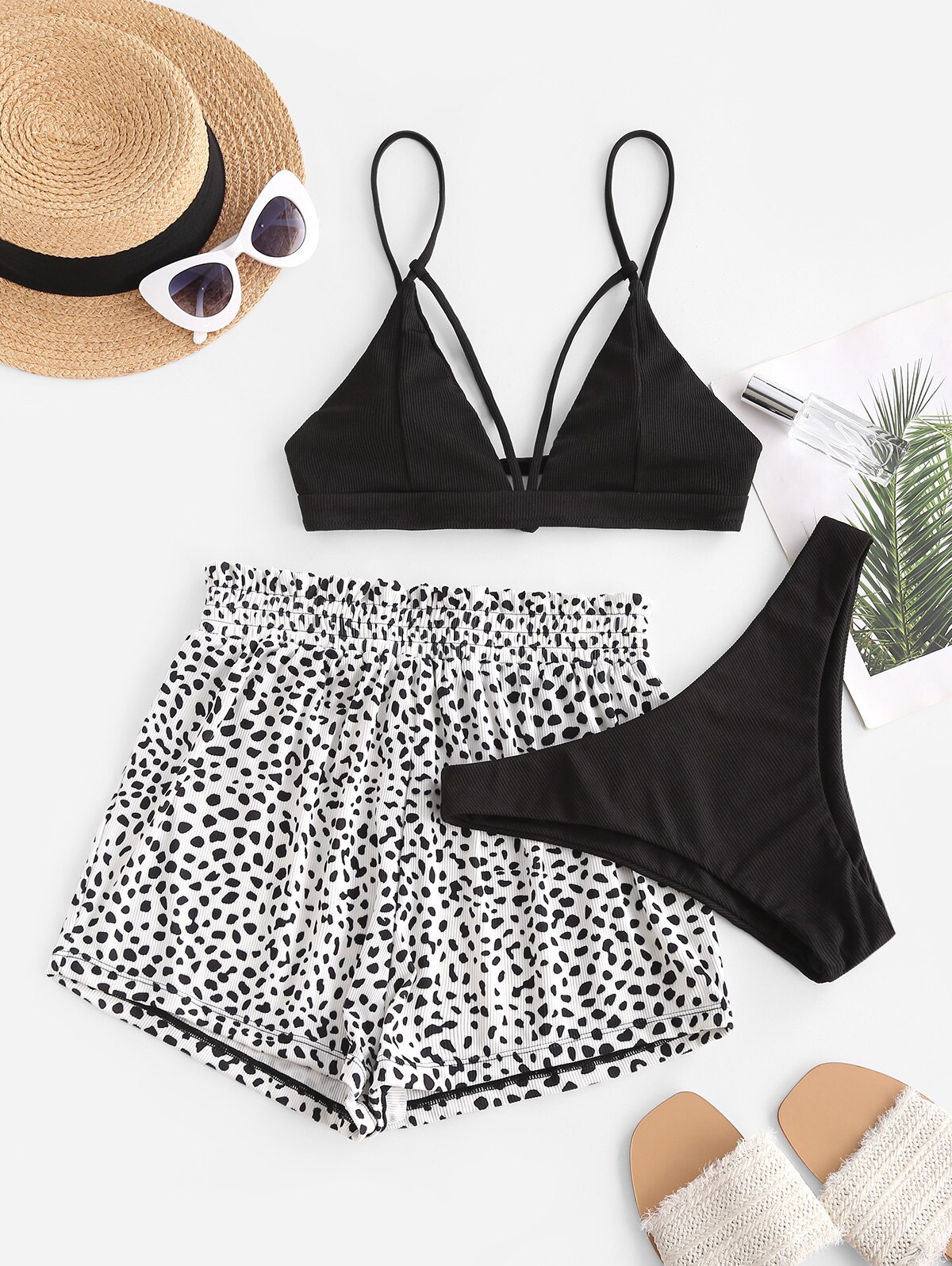 ZAFUL Strappy Leopard Ribbed Three Piece Bikini Sw... – Vicedeal