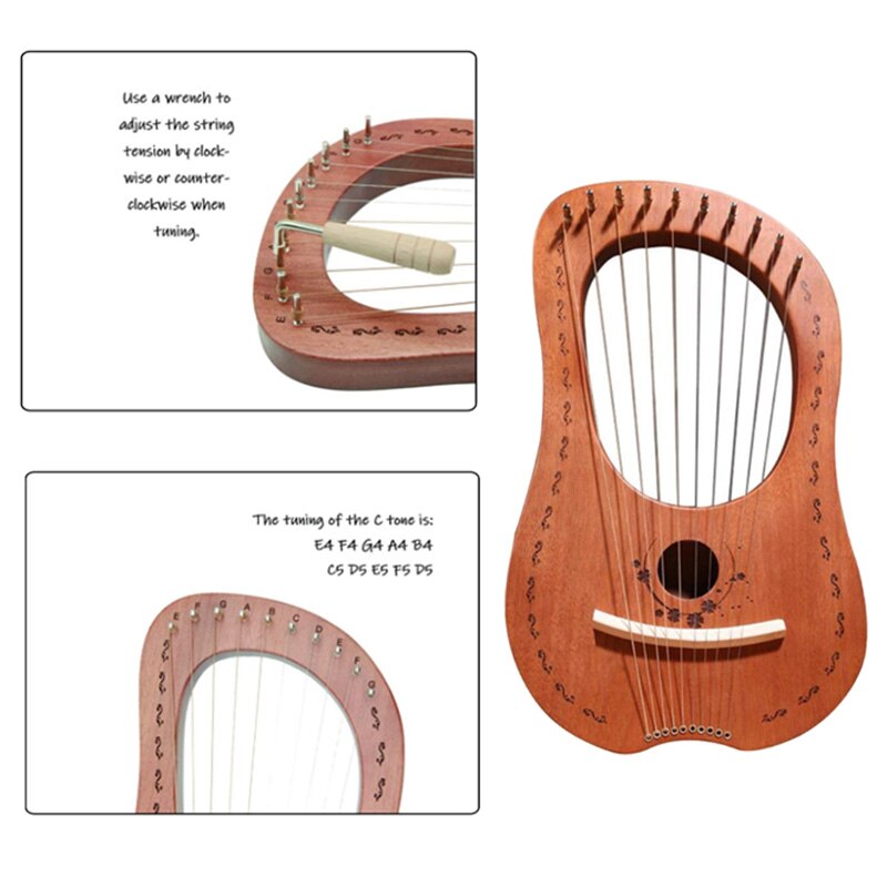 Lyre harpe, 10 cordes bois corps bois placage haut... – Grandado