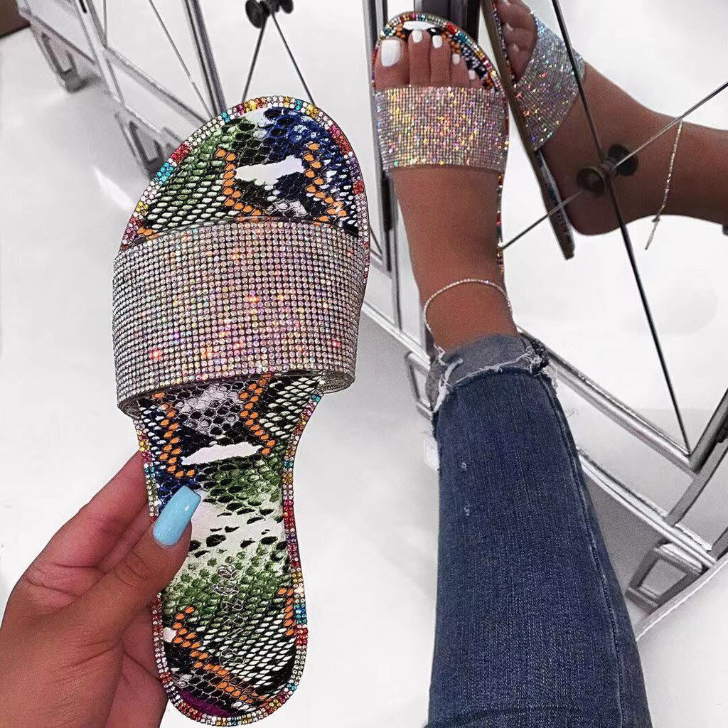 Outdoor Womens Snake Print Flats Open Teen Licht S... – Grandado